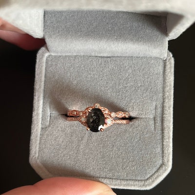 Vintage Black Rutilated Quartz Engagement Ring 14k Rose Gold Oval Cut ...