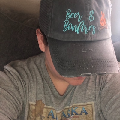Beer and Bonfires Hat Distressed Baseball Cap OR Ponytail - Etsy