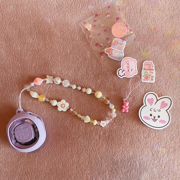 Ivory Flower Butterfly Pastel Color Phone Charm, Bead Phone Strap, Girl ...