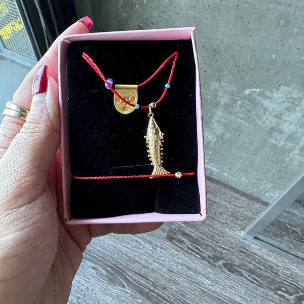 925 Sterling Silver Fish Necklace, Gold Fish Necklace, Red String ...