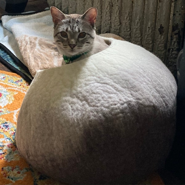 Cat Nap Cocoon / Pet Cave / Kitty Bed /dog House / Felt Vessel - Hand ...