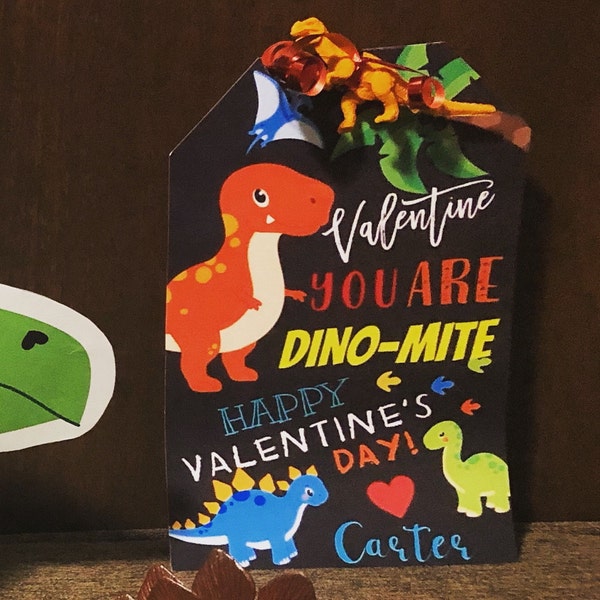 Valentine Dinosaur Tags, Boy Valentine Tag, You Are Dino-mite, Dinosaur ...