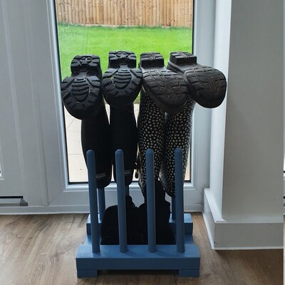 Wellington Boot Stand Wooden Wellie Rack Welly Storage 4 Pairs Ideal ...
