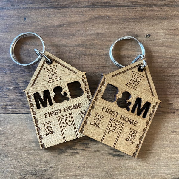 Set of 2 Couples New Home Keyrings - Housewarming Gift - Personalised ...