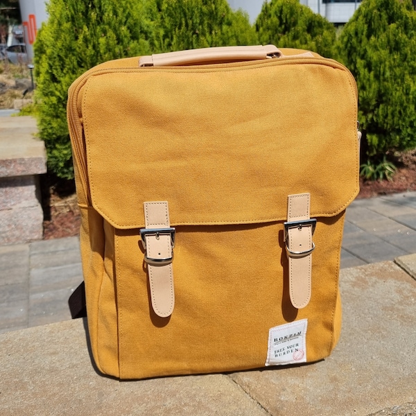 Canvas Backpack (mustard), 16 Inch Laptop Backpack, Multi Pockets, Air ...