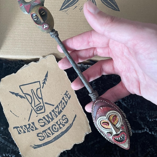 Tiki Swizzle Sticks, Moai and the Cannibal Handmade and Painted Paddle ...