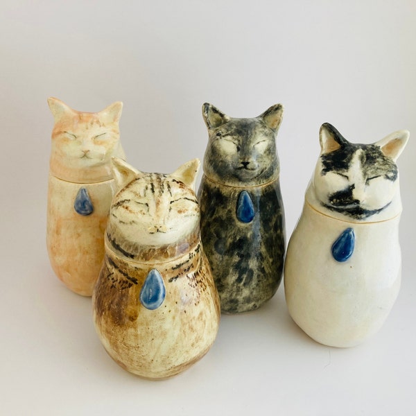Handmade Ceramic Cat Urn Hand-painted Kitty Memorial Personalized Pet ...