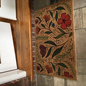 Spring Flowers Coir Doormat, Floral Front Door Decor, Floral Door Mat ...