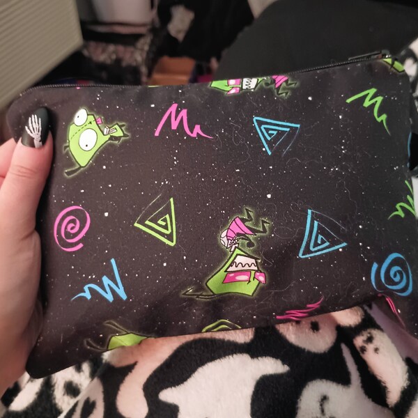 Black Cat Fortune Zipper Pouch Cosmetic Makeup Bag Halloween Handmade ...