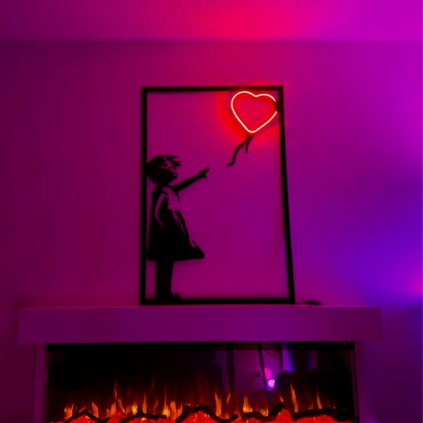 Exclusive Banksy Neon LED Wall Art , Metal 'lovesick Girl' Graffiti ...