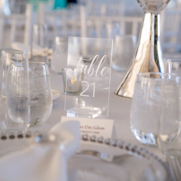 Clear Glass Look Acrylic Table Number Sign With Stands, Perspex Modern ...