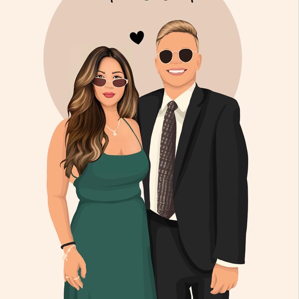 Couple Portrait, Gift for Couple, Faceless Portrait, Engagement Drawing ...