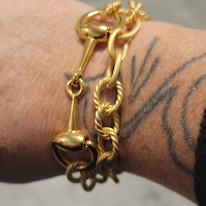 Equestrian Snaffle Bit Double Wrap Bracelet: Matte Gold Rope Chain ...