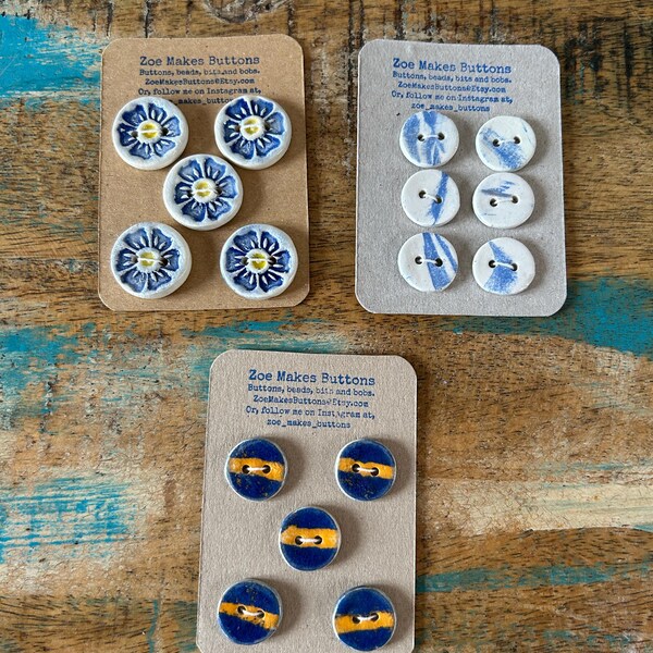 Pink, Purple and Blue Buttons. A Set of Hexagonal Ceramic Buttons ...