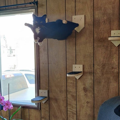 Pine Wood Cat Wall Post play Furniture Cat Shelves Includes Cat Bed ...
