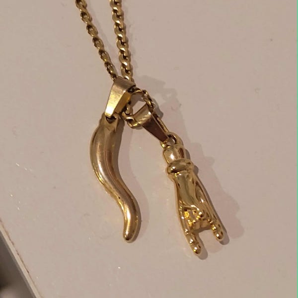 Italian Charms, Mano Cornuto and Cornicello Pendants, Gold Stainless ...