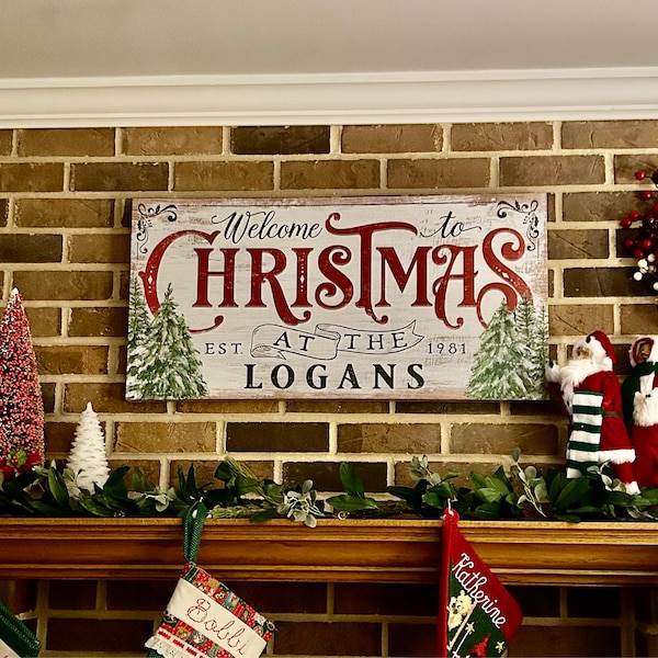 Welcome to Christmas at the Sign Personalized Custom Family Name Sign ...