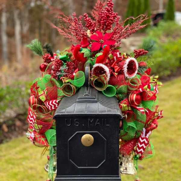 Best Christmas Mailbox Swag, Topper, Made of Deco Mesh, Mailbox Cover ...