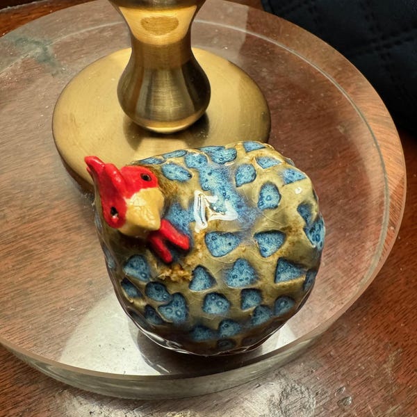 Chicken Ceramic Miniature - Blue Chicken Terrarium Figurine - Pottery ...