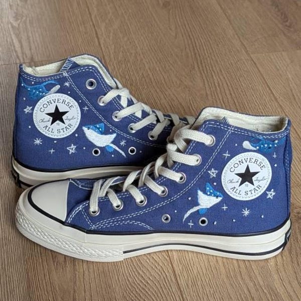 Custom Embroidered Converse Chuck Taylor All Star Shoes, Cat and Flower ...