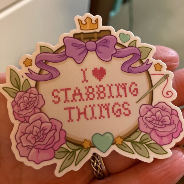 I Heart Stabbing Things - Cross Stitch Waterproof Vinyl Sticker - Etsy
