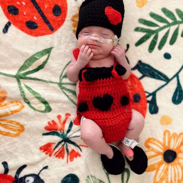 NICU Ladybug Preemie Outfit With Overalls, Fits 2, 3, or 4 Pound Nano ...