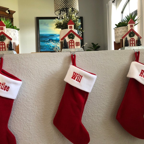 Personalized Christmas Stocking: Red Fleece Stocking With Embroidered ...