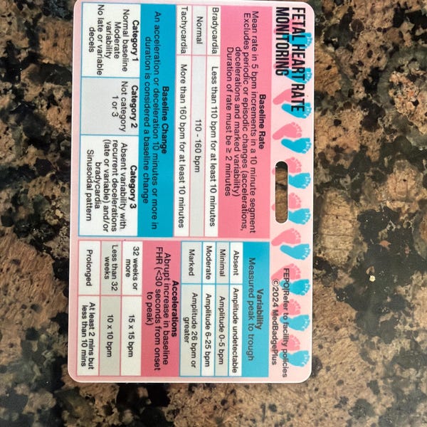 Fetal Monitoring Badge Buddy Card - Nurse Reference for Decelerations ...