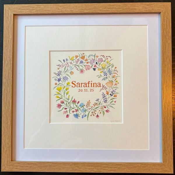 Square Original Watercolour Baby Name Painting - Etsy