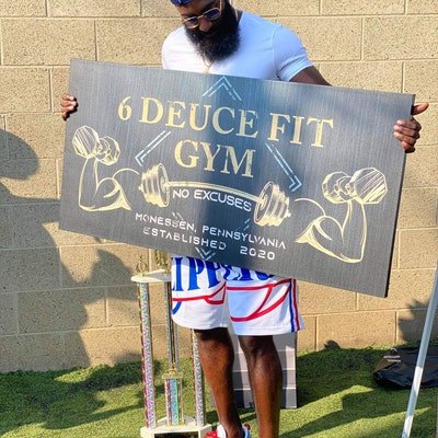 Home Gym Sign No Excuses Custom Name Workout Room Wall Art Cross Fit ...