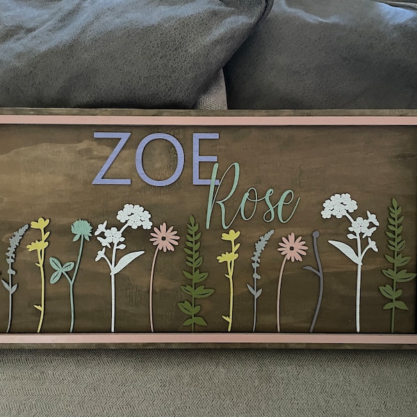 Wildflowers Nursery Sign Personalized, Wood Name Sign for Nursery - Etsy