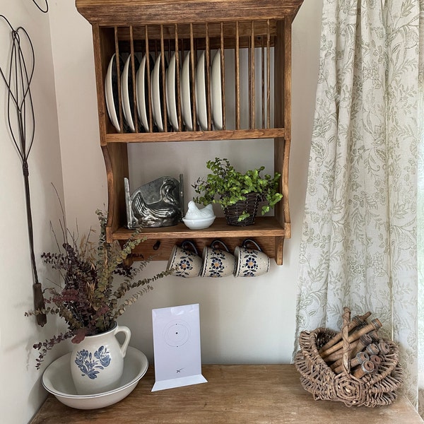 NEW* Split Shelf Cabinet Wall Counter Wood Plate Dish Rack Mugs Glasses ...