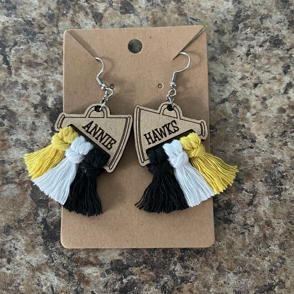Cheer Personalized Earrings, Custom Cheer Earrings, Megaphone Earrings ...