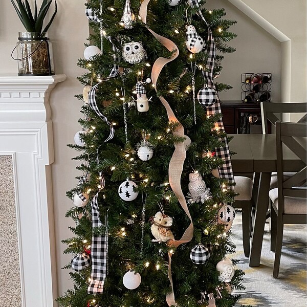 Rustic Christmas Tree Bow, 6ft Long Tails, Farmhouse Bow, Plaid Tree ...