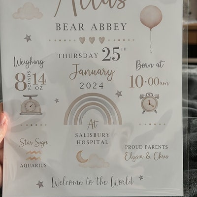 New Baby Personalised Print Birth Details Gift Keepsake Print New Baby ...