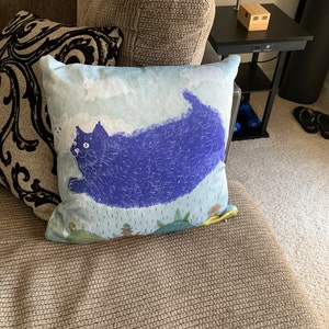 Flying Blue Cat Pillow | Etsy