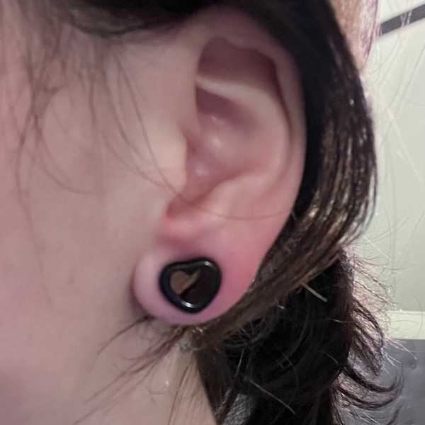 Up to 2" Night Love Black Heart Shaped Ear Plugs Gauges Tunnels Hollow ...