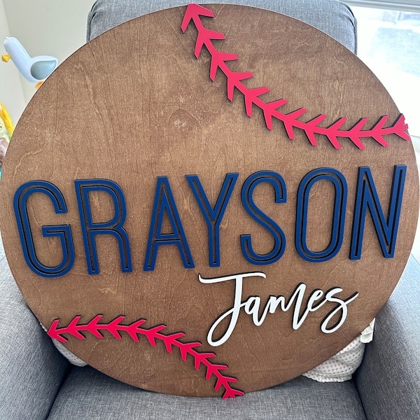 Baseball Nursery Name Sign, Round Name Sign, Sports Nursery, Boy Name ...