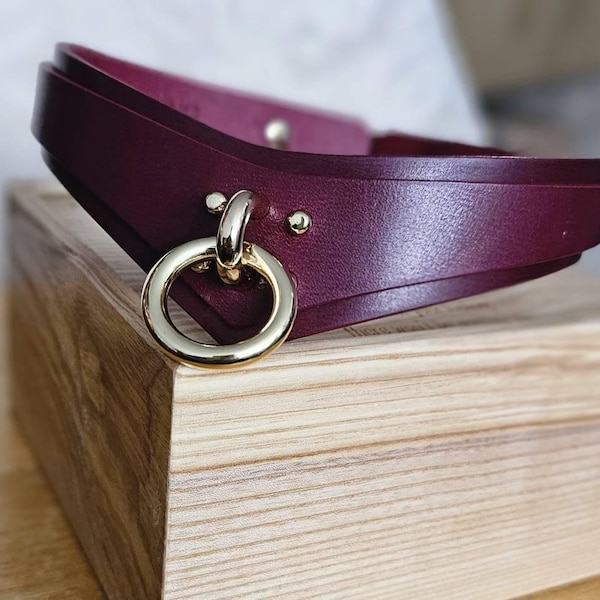 Bordo Leather Handmade Collar With Chain Leash for Women, Collar Choker ...