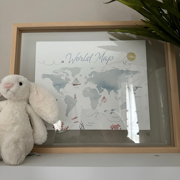 Nautical World Map Print, Kids World Map Print, Boys World Map Print ...