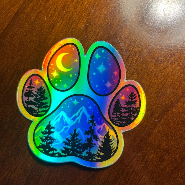 Paw Print Sticker, Holographic Dog Sticker, Hiking Vinyl Sticker, Dog ...