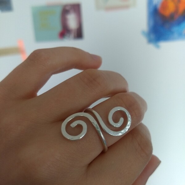 Adjustable Thumb Ring, Sterling Silver Middle Finger Ring, Hammered ...