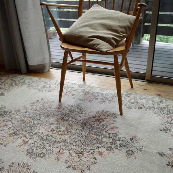 5x9 Mid Century Modern Rug, Living Room Decor, White Turkish Rug ...