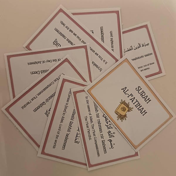 Surah Al Fatiha Flashcards, Islamic Cards for Muslim Children ...
