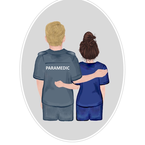 DIGITAL PERSONALISED Custom Couples Portrait, Nurses Print, Valentines ...