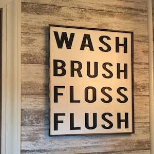 Wash Brush Floss Flush Block Lettering Bathroom Wall Decor Home Decor ...