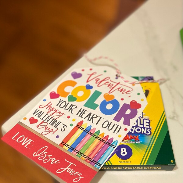 Valentine Crayon Gift Tags, Color Your Heart Out Non Candy Valentine ...