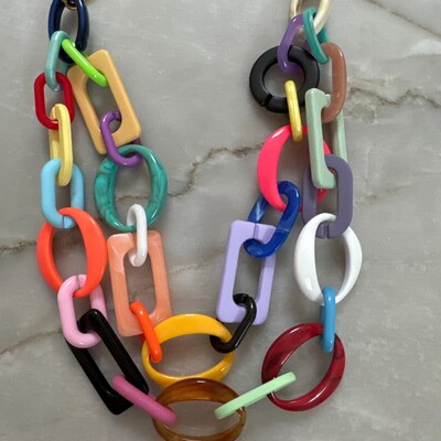 Rainbow Statement Necklace Colorful Acrylic Chain Necklace Long Chain ...