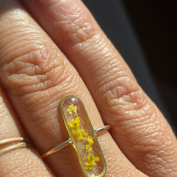 Pressed Flower Ring, Flower Ring, Resin Ring, Yellow Floral Jewelry ...