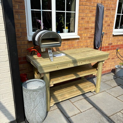 Indoor/outdoor Wooden Workbench. Garden Work Table. Bbq/pizza Oven ...